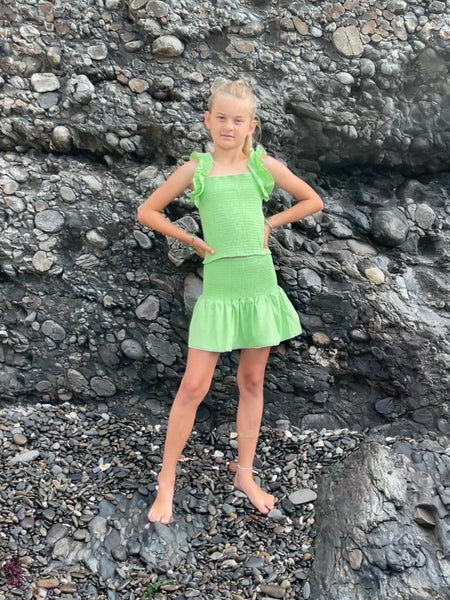 Green Smocked Ruffle Mini Skirt – Little Olin